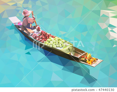 Floating market in Thailand - Stock Illustration [47440130] - PIXTA