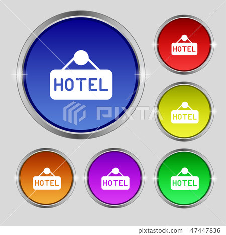 hotel icon sign. Round symbol on bright colourful - Stock Illustration ...