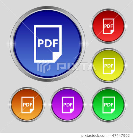 PDF Icon. sign. Round symbol on bright colourful b - Stock Illustration ...