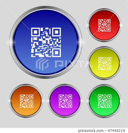 Barcode Icon sign. Round symbol on bright colourfu - Stock Illustration ...