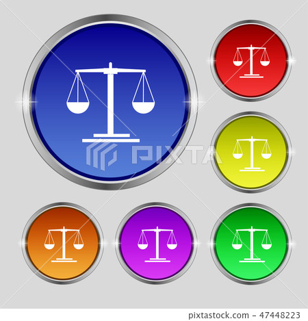 scales Icon sign. Round symbol on bright colourful - Stock Illustration ...