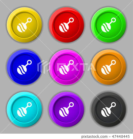 Baby rattle icon sign. symbol on nine round colour-插圖素材 [47448445 ...