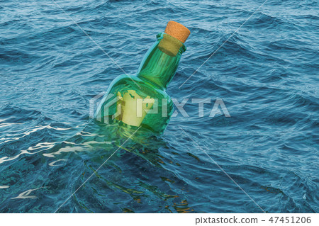 Message in a bottle floating in water-插圖素材 [47451206] - PIXTA圖庫
