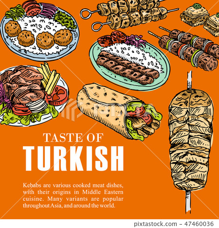 Hand drawn Turkish food, Vector Illustration - Stock Illustration ...