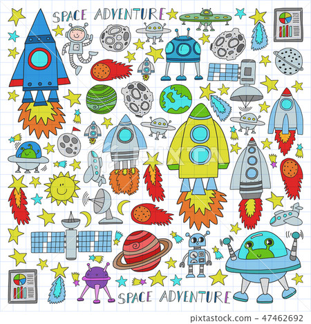 Vector set of space elements icons in doodle... - Stock Illustration ...