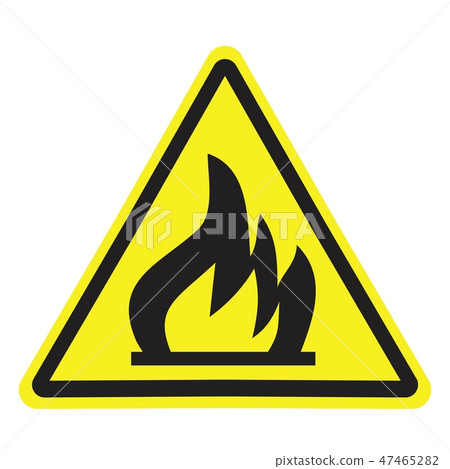 Fire warning sign in yellow triangle. Flammable - Stock Illustration ...