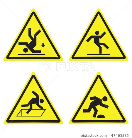 Warning Hazard Yellow Triangle Signs Set - Stock Illustration [47465285 ...