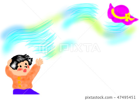 Strong winds are careful not to let the hat fly! - Stock Illustration ...