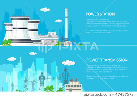 Set of Banners with Electric Power Transmission - Stock Illustration ...