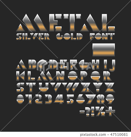 Metal silver gold font . Stencil alphabet.... - Stock Illustration ...