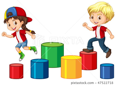 Children jump on the block - Stock Illustration [47522718] - PIXTA