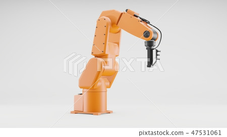 Robotic arm on gray background. Industrial... - Stock Illustration ...