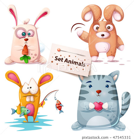 Rabbit, fish, cat - set animals.-插圖素材 [47545331] - PIXTA圖庫