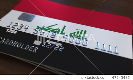 Plastic bank card featuring flag of Iraq. Iraqi... - Stock Illustration ...