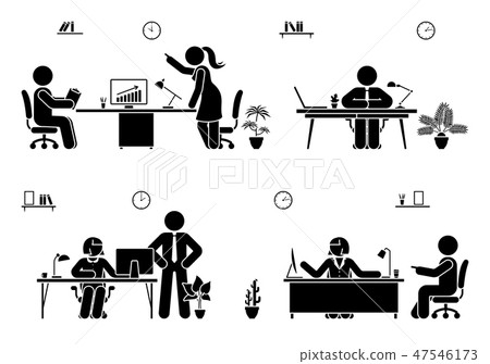 Office working stick figure man and woman icon set - Stock Illustration ...