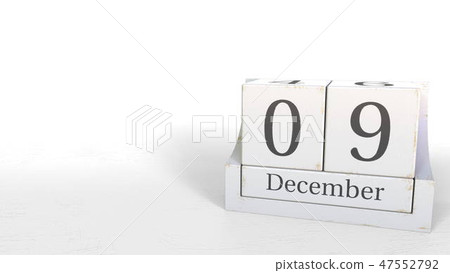 Cube calendar shows December 9 date. 3D rendering - Stock Illustration ...