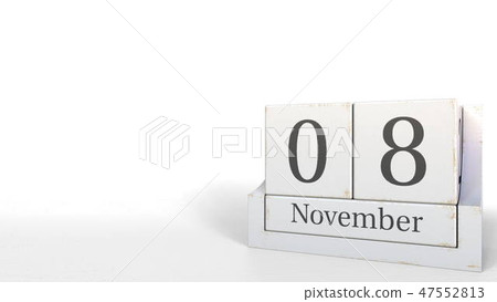November 8 date on wood bricks calendar. 3D... - Stock Illustration ...