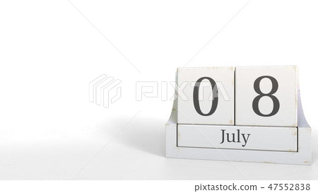 July 8 date on vintage cube calendar, 3D rendering - Stock Illustration ...
