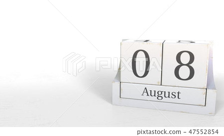Cube calendar shows August 8 date. 3D rendering - Stock Illustration ...