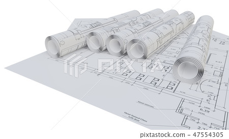 Architectural drawings. Flat and rolled - Stock Illustration [47554305 ...