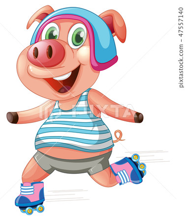 A pig playing roller skating - Stock Illustration [47557140] - PIXTA