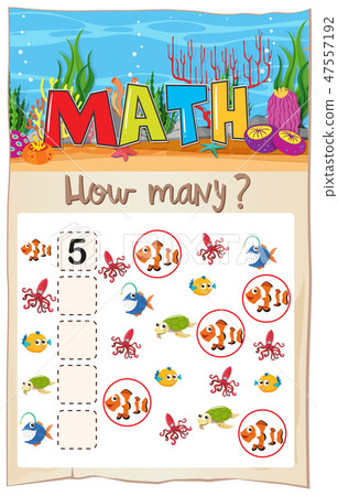 Math counting fish worksheet-插圖素材 [47557192] - PIXTA圖庫