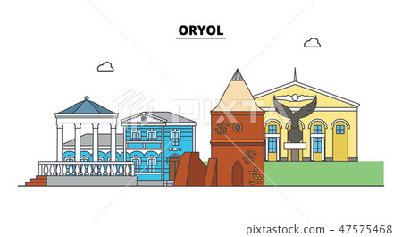 Russia, Oryol. City skyline: architecture,... - Stock Illustration ...