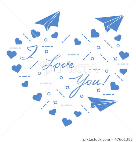 Paper airplane, hearts Valentine's Day. - Stock Illustration [47601392 ...