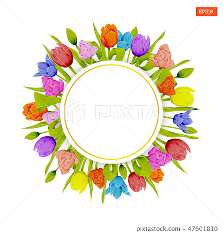 Card template in the round frame of tulips - Stock Illustration ...