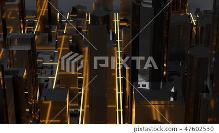 Techno mega city skyscrapers. Urban and... - Stock Illustration ...
