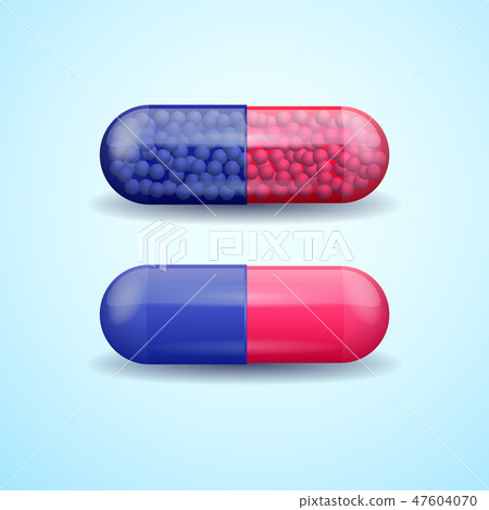 Red and blue full medical pill capsule with... - Stock Illustration ...