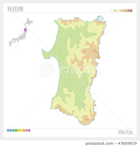A map of Akita prefecture (contour line · color... - Stock Illustration ...