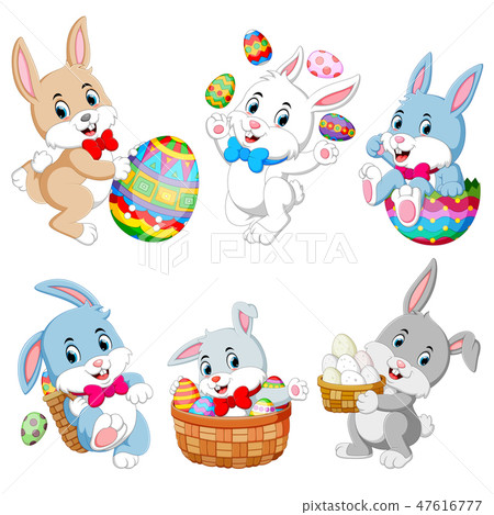 Set of cute Easter rabbits with Easter eggs - Stock Illustration ...
