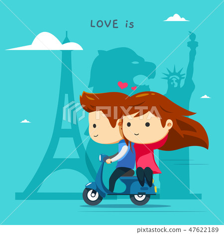 A boy is riding a blue scooter with his girl - Stock Illustration ...