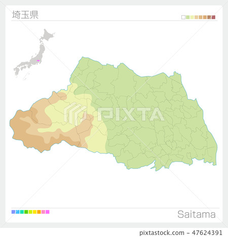 Map of Saitama prefecture (contour line · color... - Stock Illustration ...