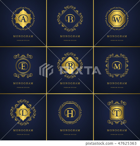 Gold Monogram logos. Abstract style Letter emblems - Stock Illustration ...