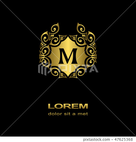 Monogram design template. Elegant gold logo sing M - Stock Illustration ...
