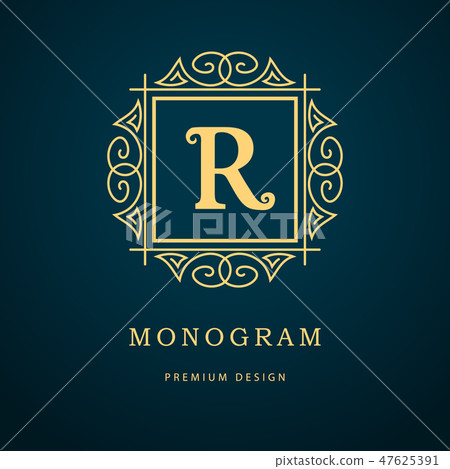 Monogram design template. Elegant line art logo R - Stock Illustration ...
