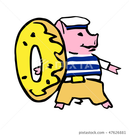 funny color costumed sailor pig with doughnut lafe - Stock Illustration ...