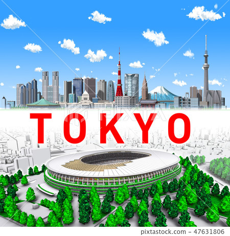 New National Stadium + New Shin _ _ 3 - Stock Illustration [47631806 ...