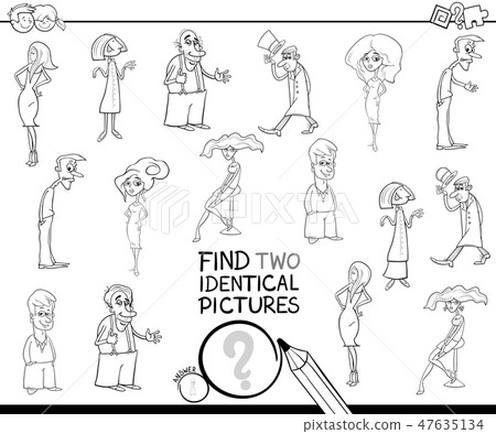 find two identical characters coloring book-插圖素材 [47635134] - PIXTA圖庫