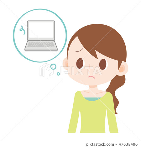 A woman who is not good at PC - Stock Illustration [47638490] - PIXTA