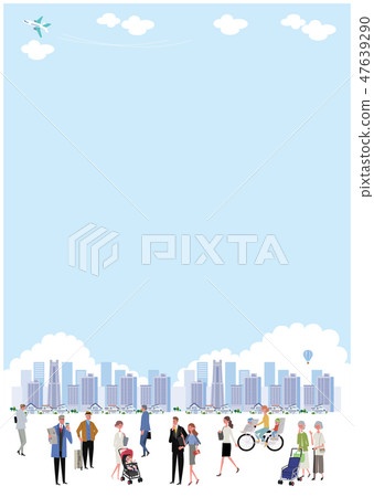 Town and people Townscape illustration poster... - Stock Illustration ...