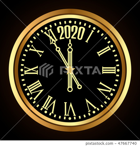 Christmas golden 2020 clock chimes of the... - Stock Illustration ...