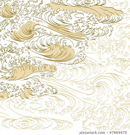 Chinese wave background. Gold hand drawn line - Stock Illustration ...
