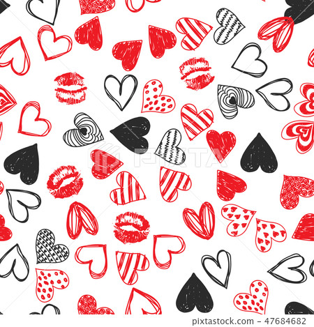 Doodle love heart Valentines Day seamless - Stock Illustration ...