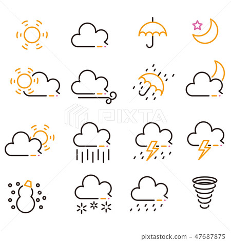 3 color line drawing weather icon black tone - Stock Illustration ...