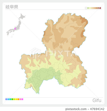 Map of Gifu Prefecture (contour line · color... - Stock Illustration ...