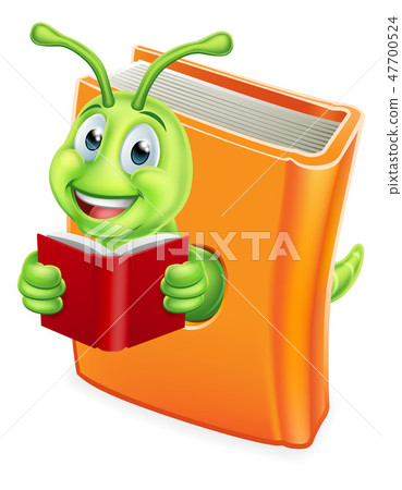 Bookworm Caterpillar Worm in Book Reading - Stock Illustration ...