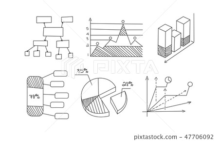 Charts, graphs, arrows, monochrome hand drawn... - Stock Illustration ...